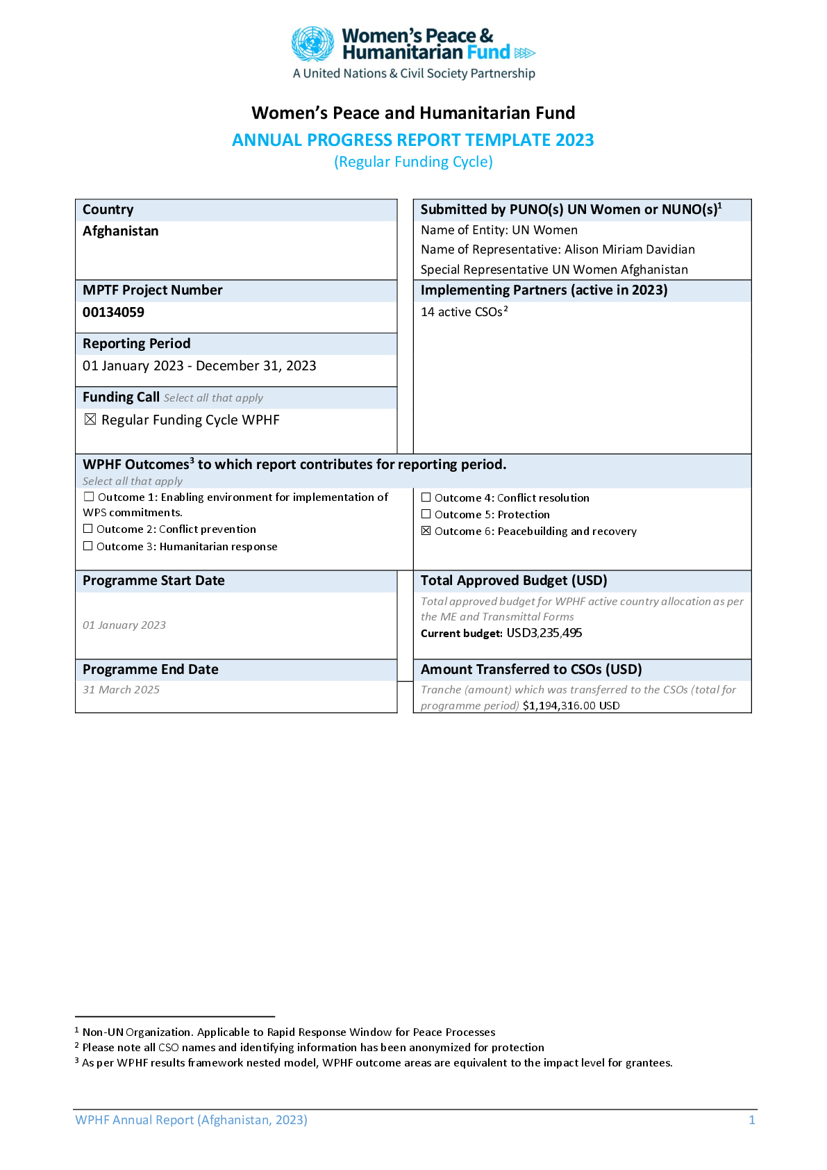 Management Entity (ME) of the | MPTF Office
