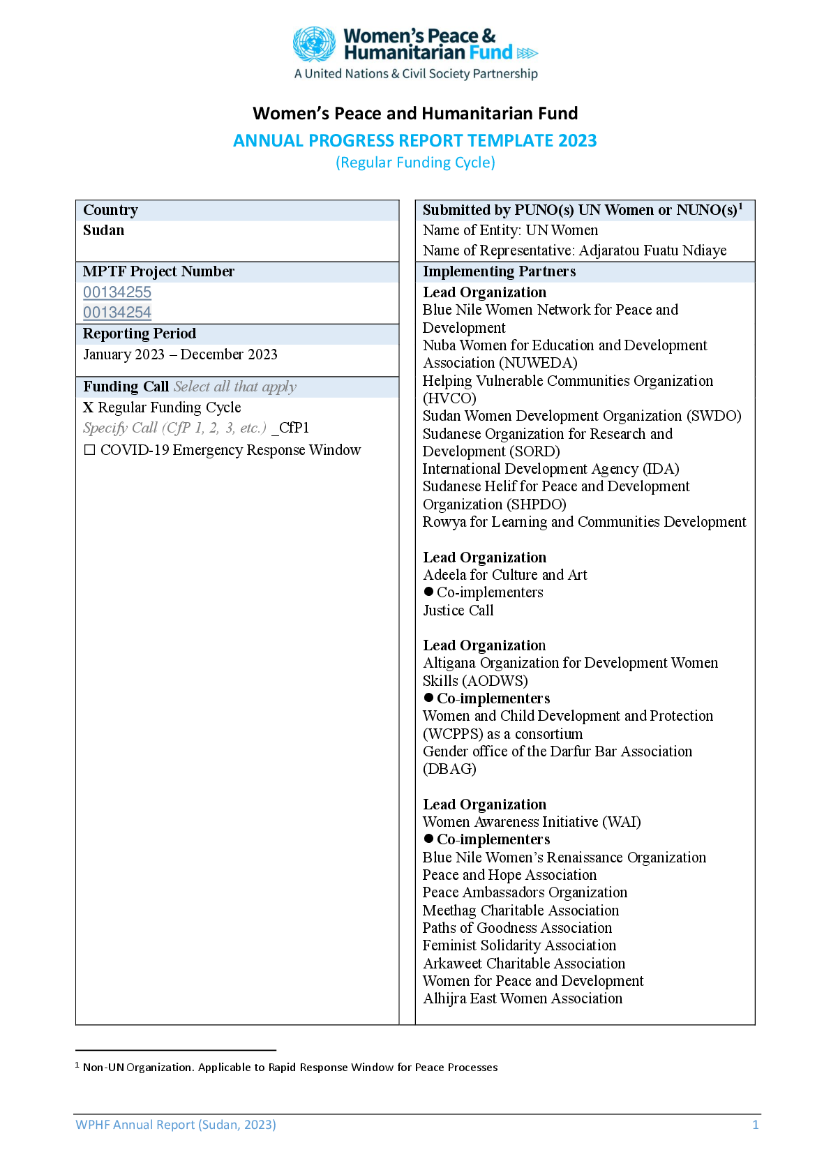 ME function of the Women’s Pea | MPTF Office